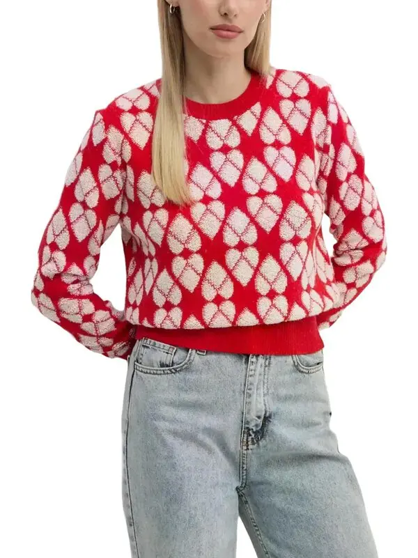 BENETTON Heart Pattern Knit Sweater - Red