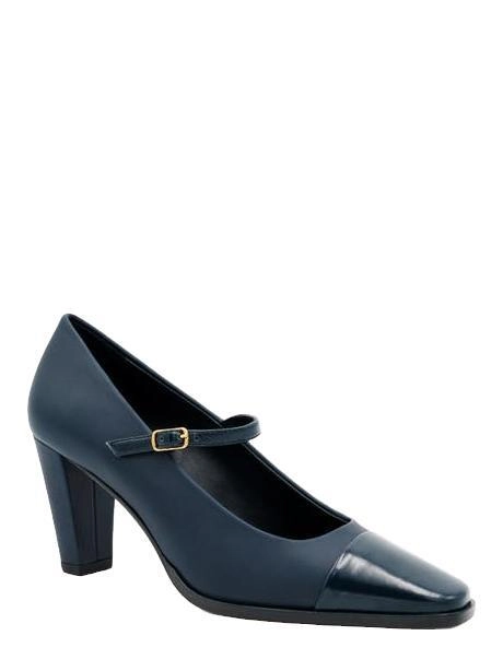 AMALFI BY RANGONI Leather Mary Jane Pumps With Cap Toe - Navy