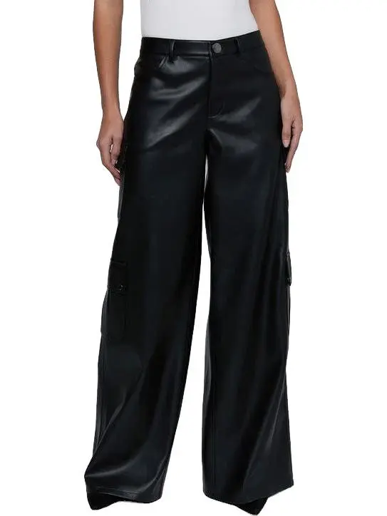 L'Agence Isolde Faux Leather Wide Leg Cargo Pants - Black