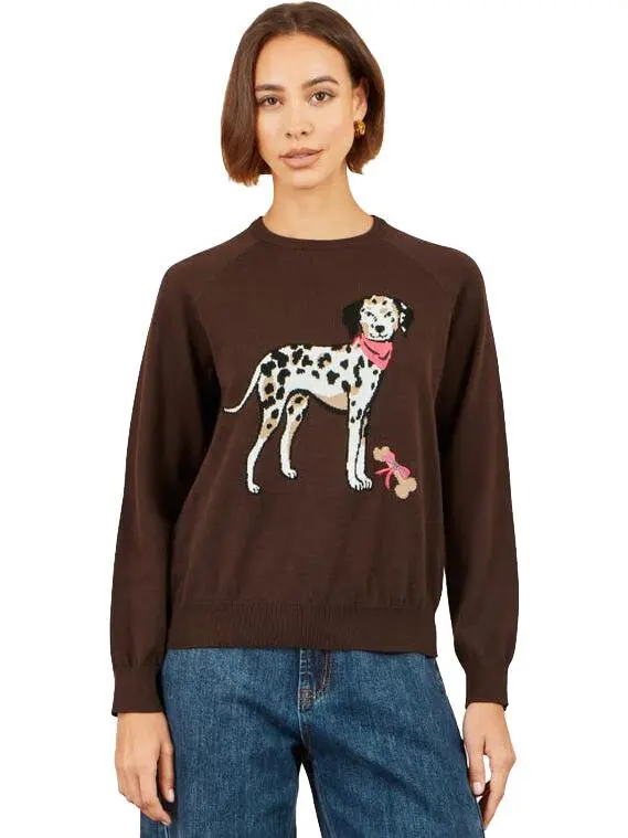 YUMI Dalmatian Intarsia Relaxed Jumper - Brown