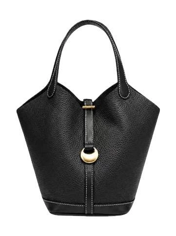 MI BOLSA LONDON Monaco Genuine Pebble Leather Bucket Bag - Black