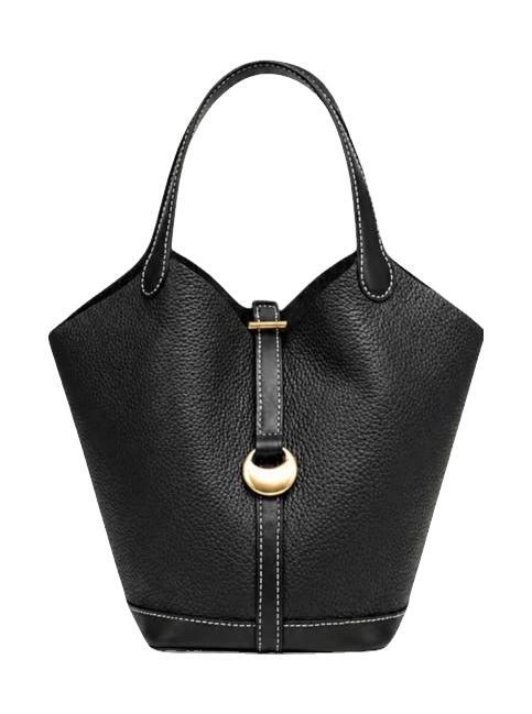 MI BOLSA LONDON Monaco Genuine Pebble Leather Bucket Bag - Black