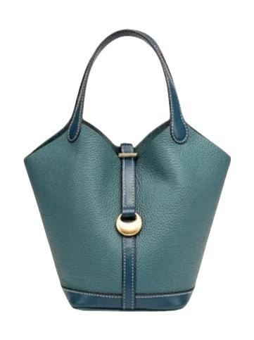 MI BOLSA LONDON Monaco Genuine Pebble Leather Bucket Bag - Blue