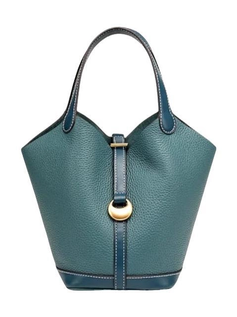 MI BOLSA LONDON Monaco Genuine Pebble Leather Bucket Bag - Blue
