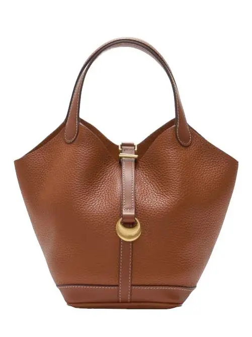 MI BOLSA LONDON Monaco Genuine Pebble Leather Bucket Bag - Brown