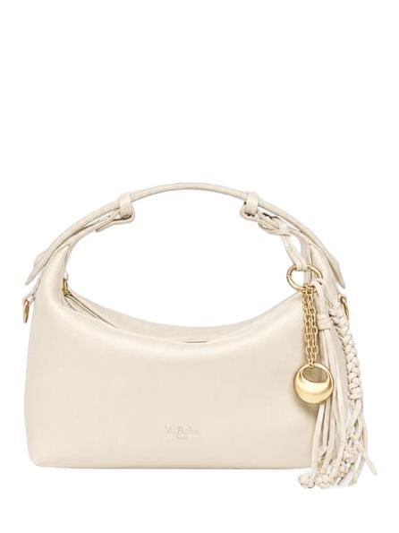 MI BOLSA LONDON Camilla Genuine Sheep Leather Half Moon Bag - Creamy White