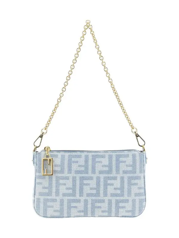 Fendi Baguette Pouch With Ff Jacquard Pattern And Gold Tone Hardware - Light Blue