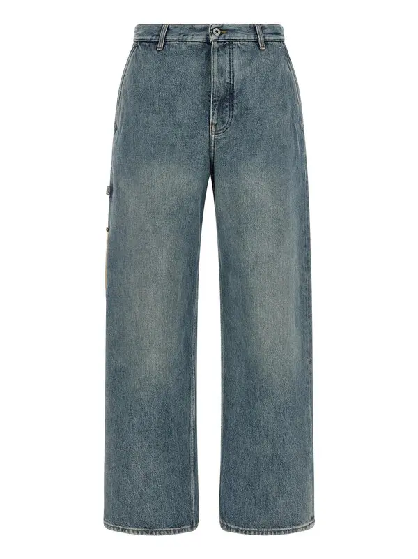 Loewe Relaxed Fit Cotton Denim Jeans With Contrast Leather Pocket - Blue