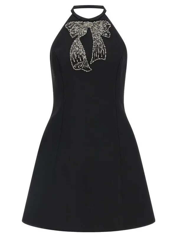 Valentino Garavani Crepe Couture Mini Dress With Embroidered Bow - Black