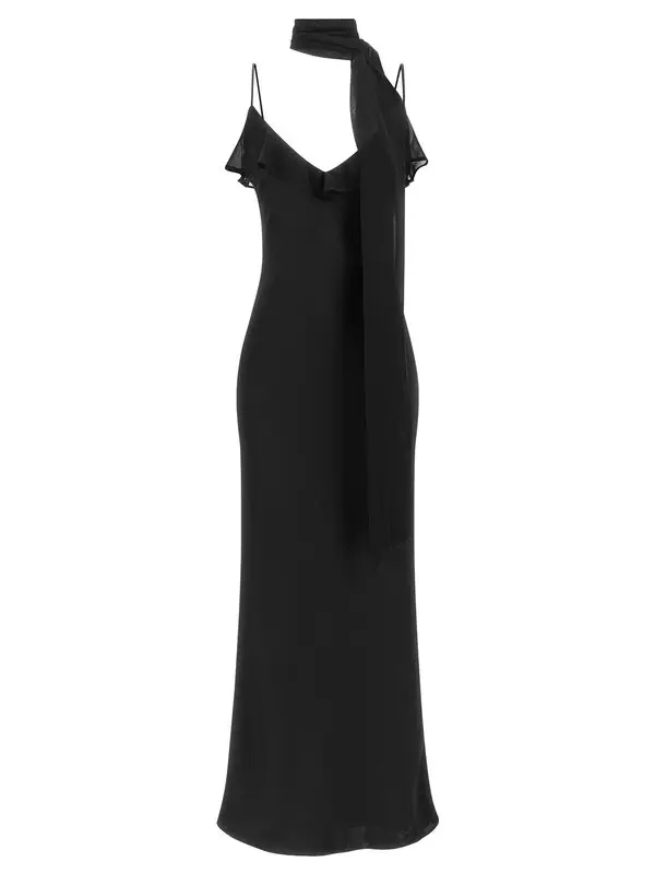 ROTATE BY BIRGER CHRISTENSEN Slip Dress With Integrated Scarf - Black