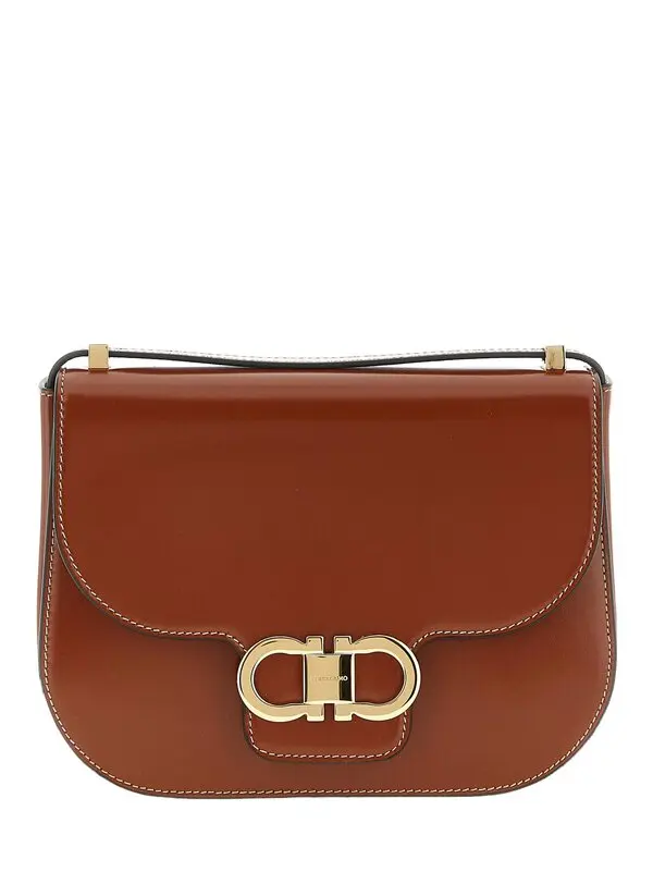 FERRAGAMO Double Gancini Shoulder Bag - Brown