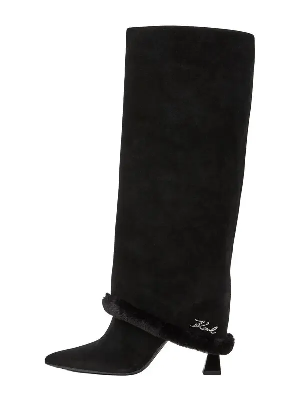 Karl Lagerfeld High Fold-down Boots With Shearling Trim - Black