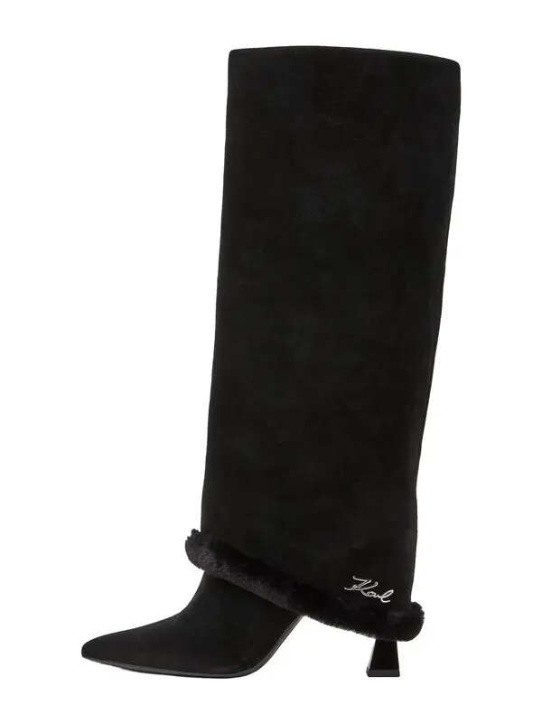 Karl Lagerfeld High Fold-down Boots With Shearling Trim - Black