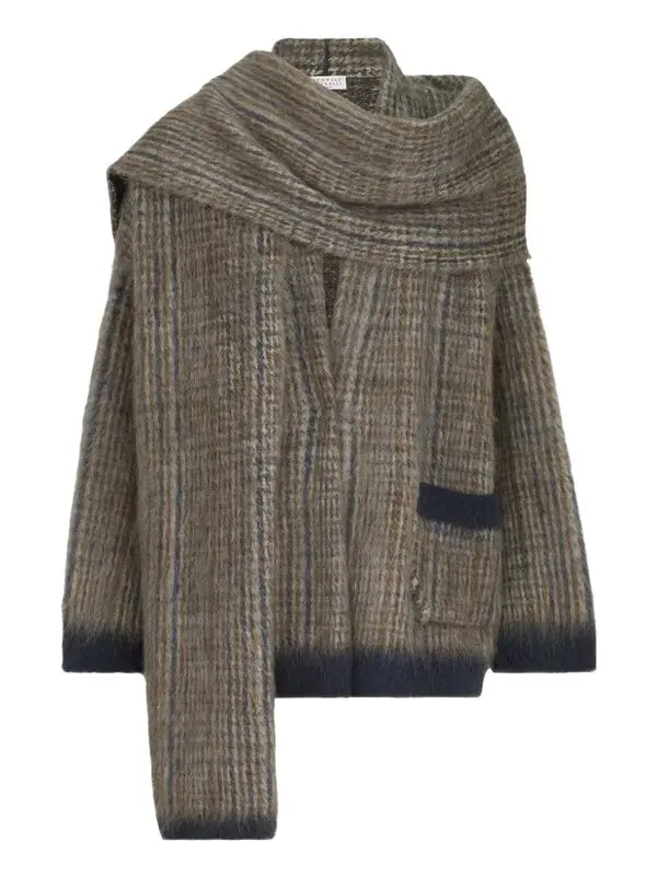 Brunello Cucinelli V-neck Scarf Cardigan With Snap Buttons And Pockets - Gray