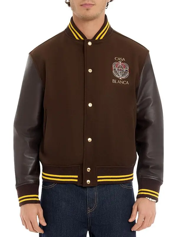 Casablanca Varsity Jacket With Leather Sleeves And Embroidered Details - Celestial Pyramid