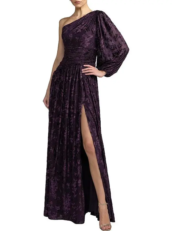 Mac Duggal One Shoulder Burnout Velvet Gown - Amethyst