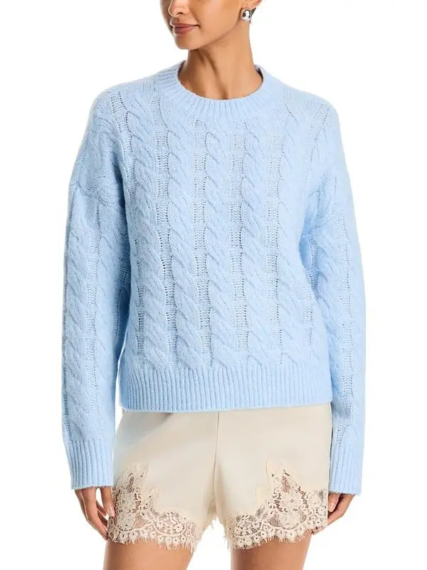 Aqua Nola Cable Knit Crewneck Sweater - Blue