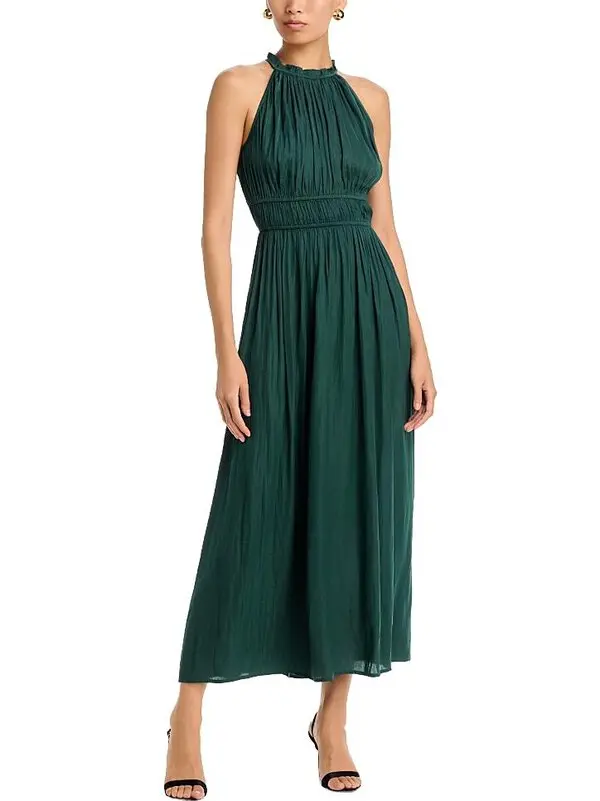Aqua Halter Neck Shirred Maxi Dress - Evergreen