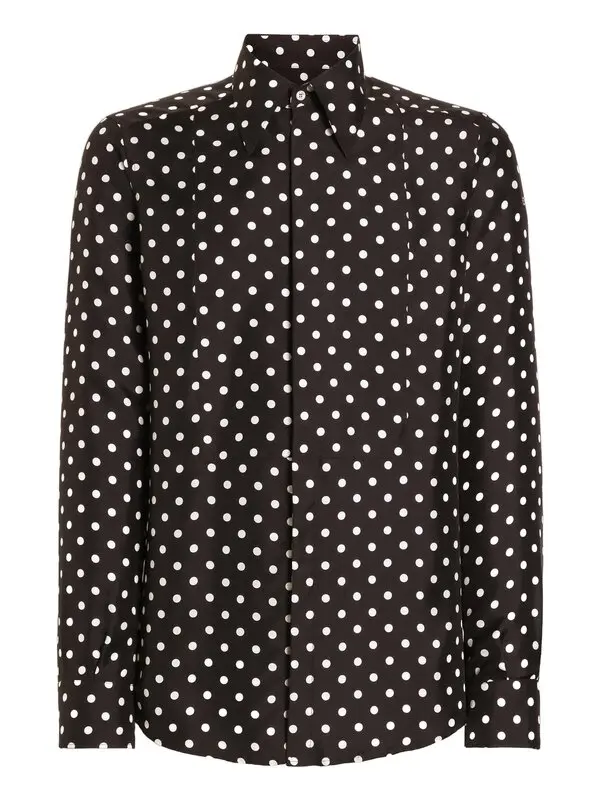 Dolce & Gabbana Polka Dot-print Silk Twill Gold Shirt - Multicolor