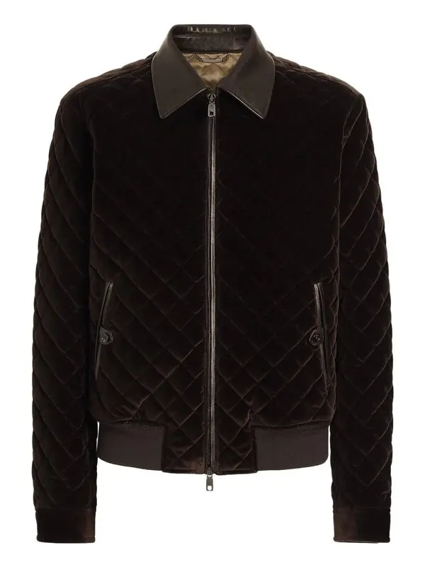 Dolce & Gabbana Quilted Velvet Bomber Jacket - Brown