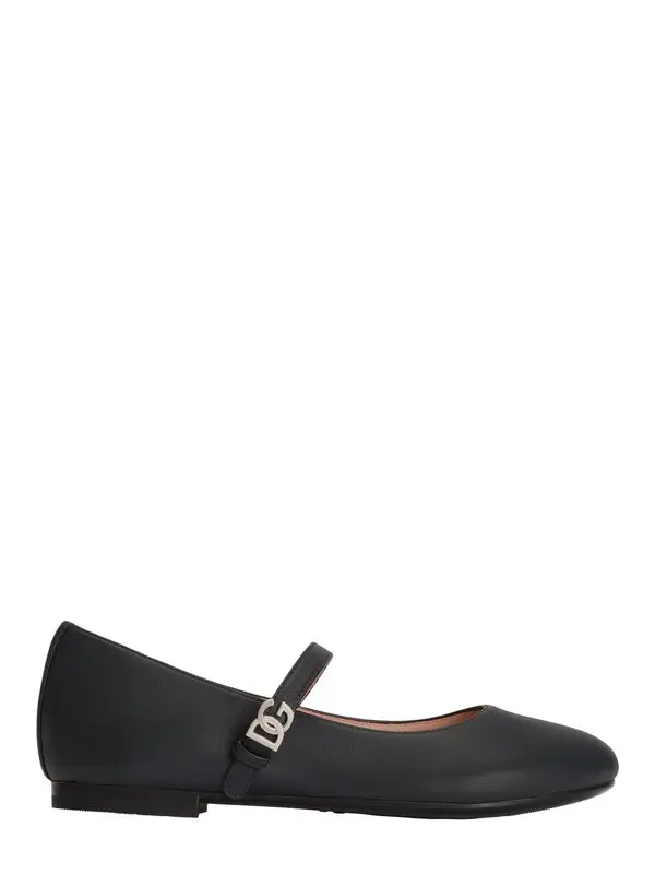 Dolce & Gabbana Nappa Leather Ballet Flats With Logo Buckle - Blue