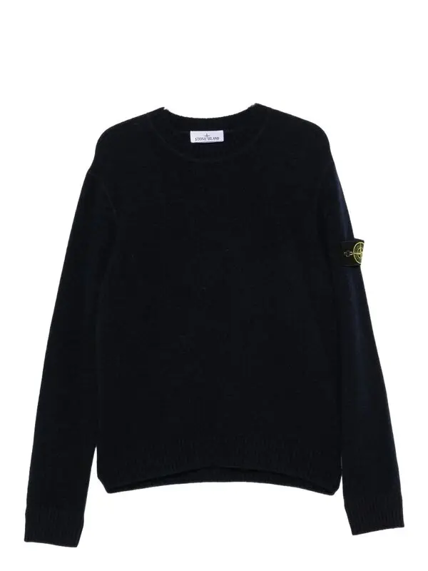Stone Island Wool Crewneck Sweater With Logo Patch - Blue