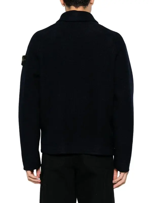 Stone Island Wool Cardigan With Logo Patch - Black