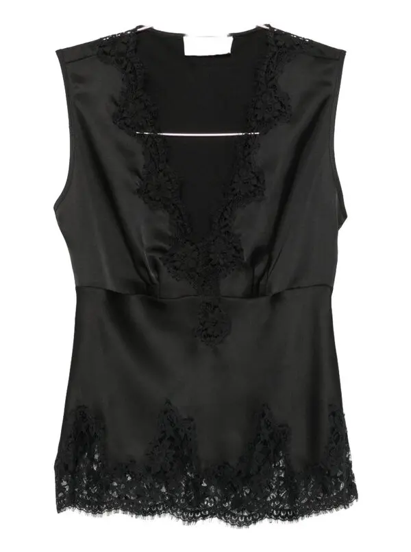 Ermanno Scervino Lace Trim V-neck Tank Top - Black