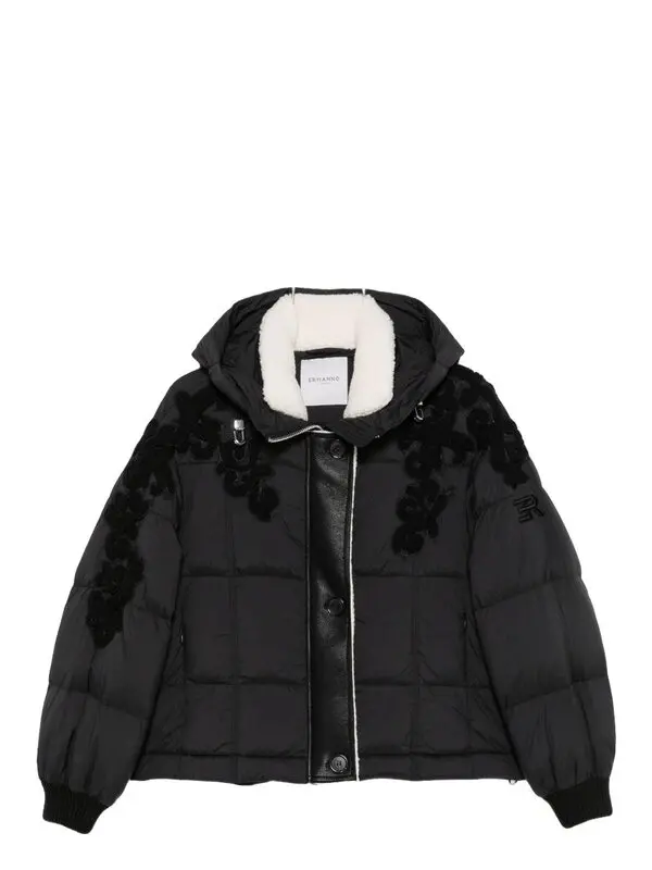 Ermanno Scervino Quilted Down Jacket With Floral Appliqu - Black