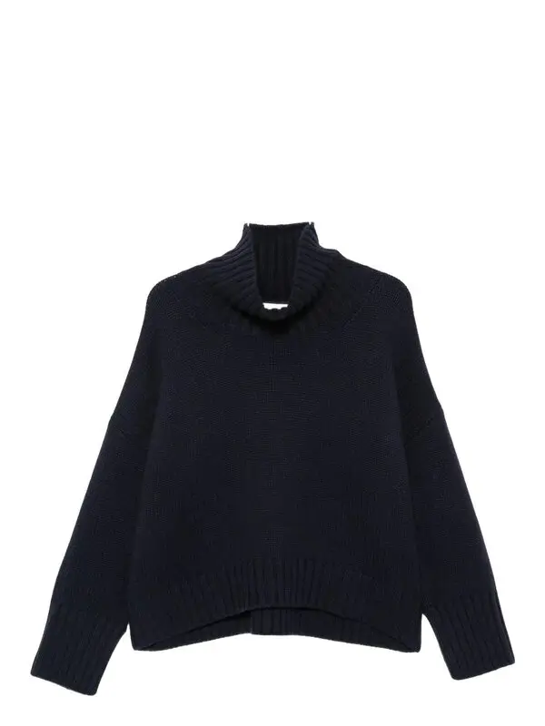 Soft Goat Cashmere Turtle-neck Sweater With Dropped Shoulders - Blue