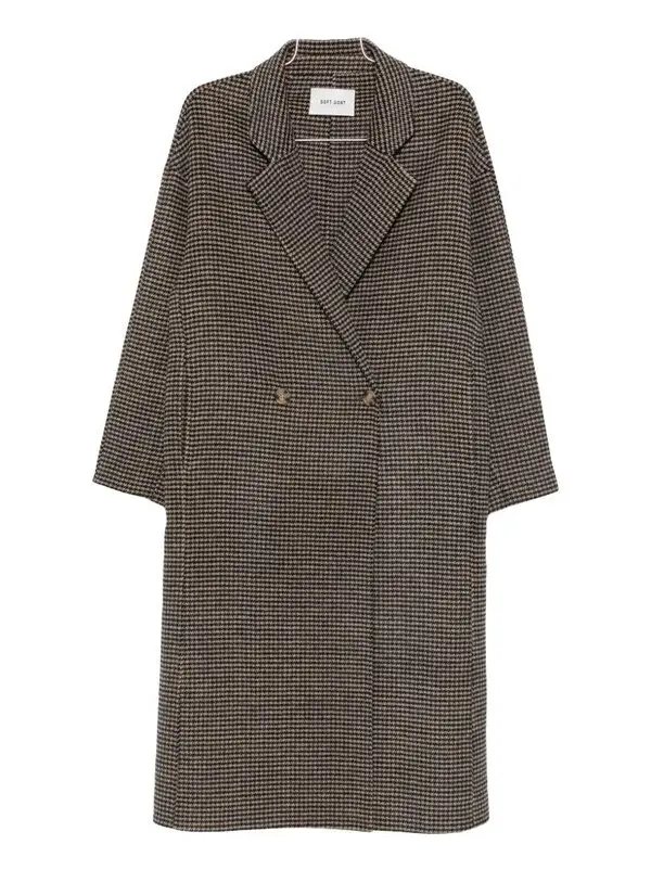 Soft Goat Wool Double-breasted Houndstooth Coat - Black