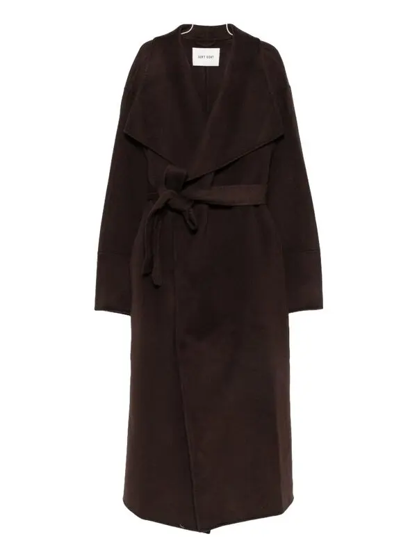 Soft Goat Wool Long Coat - Brown