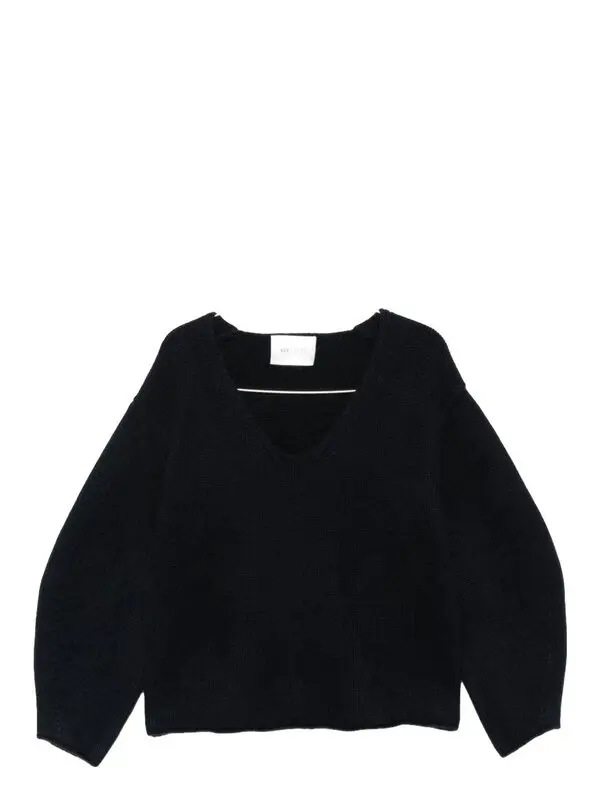 Soft Goat Cashmere V-neck Relaxed Fit Sweater - Blue