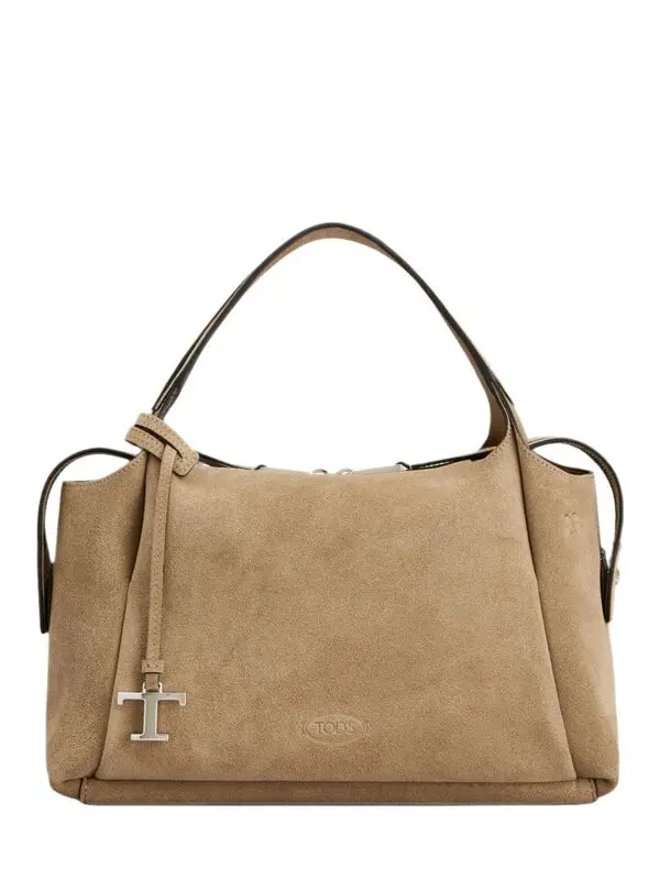 TOD'S Suede Leather Medium Shoulder Bag - Grey
