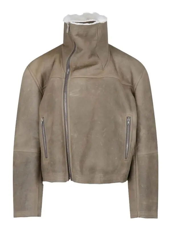 Rick Owens Shearling Lined Leather Jacket - Grey