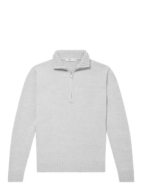 Inis Meáin Wool And Linen-blend Half-zip Sweater - Gray