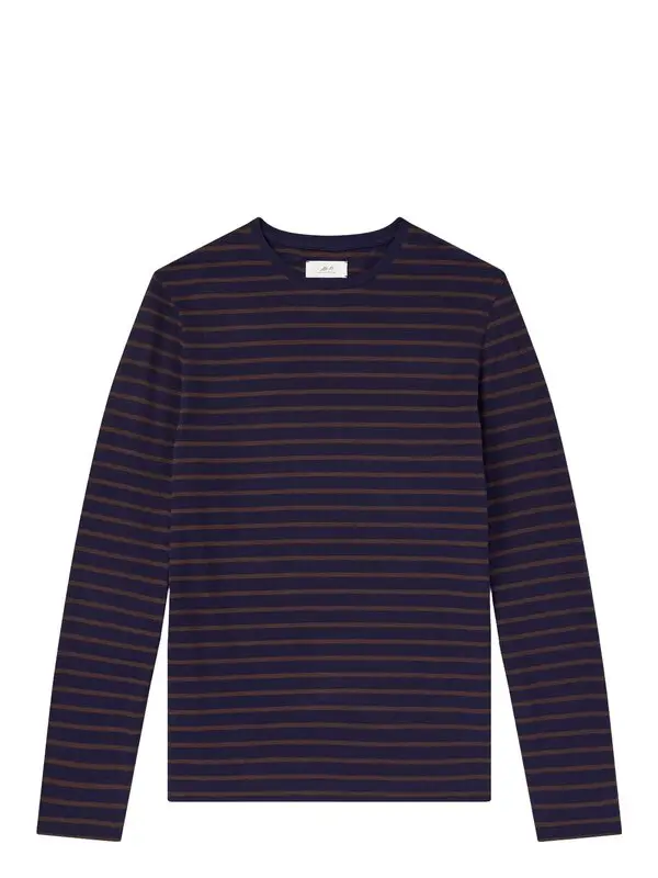 Mr P. Striped Cotton-piqué T-shirt - Blue