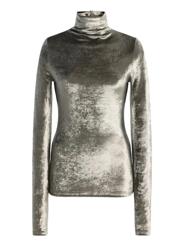 LEMAIRE High-neck Metallic Velvet Top - Grey