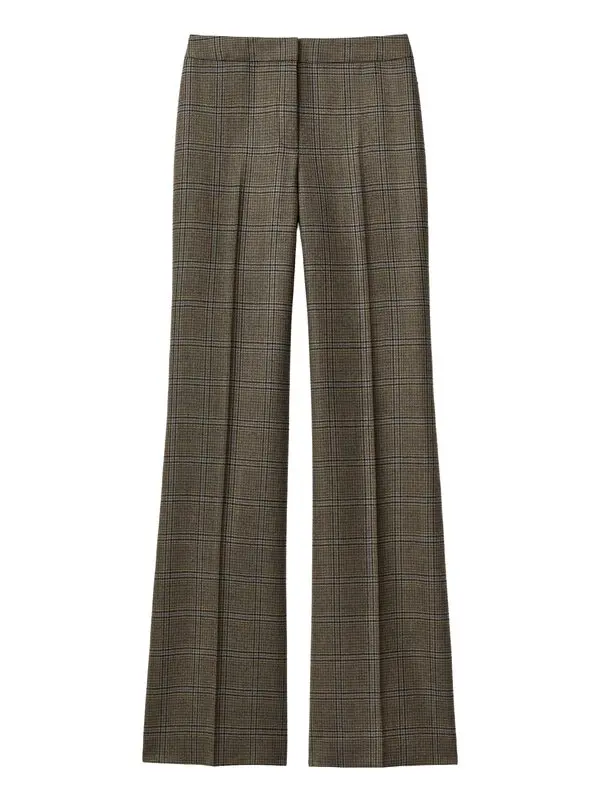 Lafayette 148 New York Glen Plaid Wool Flare Trousers - Olive