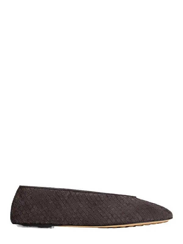 Bottega Veneta Rosa Intrecciato Suede Ballet Flats - Brown