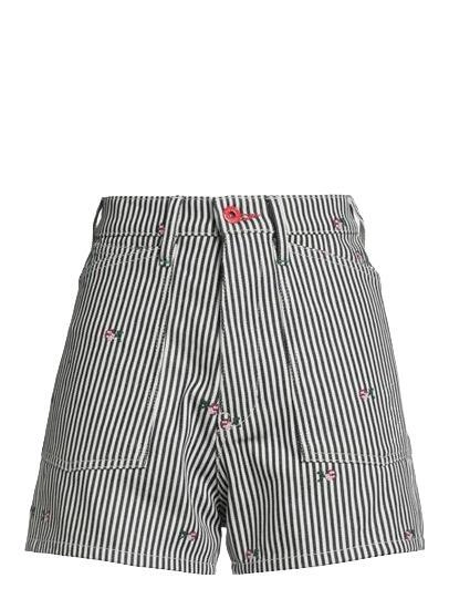 Kenzo Embroidered Striped Denim Shorts - Blue