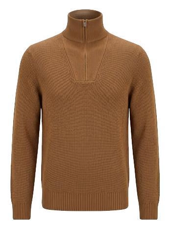 GRAN SASSO Virgin Wool Zip Neck Sweater - Beige