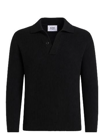 Alpha Studio Merino Wool Sweater With Buttoned Neckline - Black