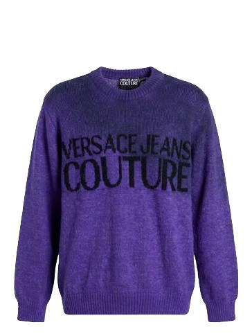 Versace Two-tone Logo-embellished Crewneck Sweater - Blue