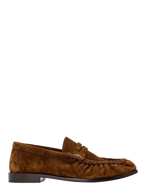 Saint Laurent Le Cassandre Suede Loafers - Brown