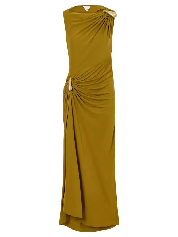 Bottega Veneta Gathered Embellished Crepe-jersey Maxi Dress - Green