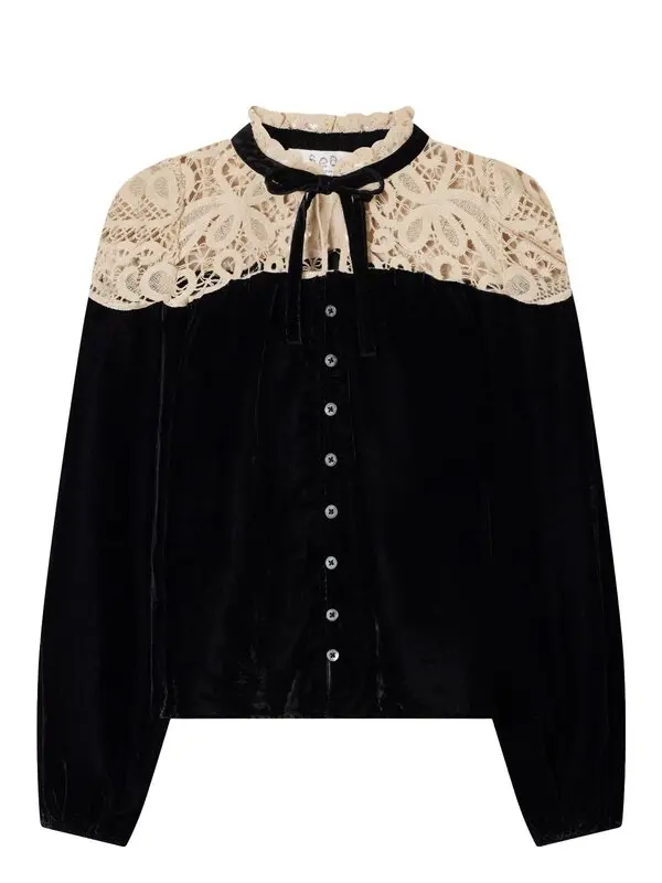 Sea Shiloh Embroidered Velvet Blouse - Black