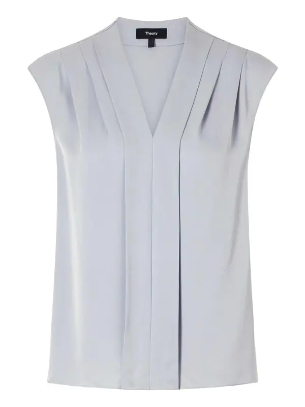 Theory Pleated Silk-satin Tank - Gray
