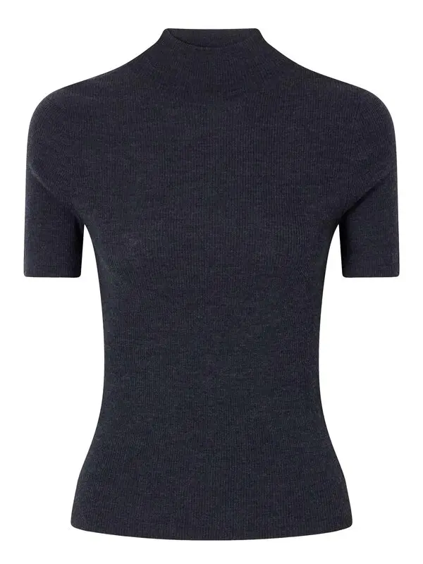 Theory Leenda Ribbed Merino Wool Turtleneck Sweater - Charcoal
