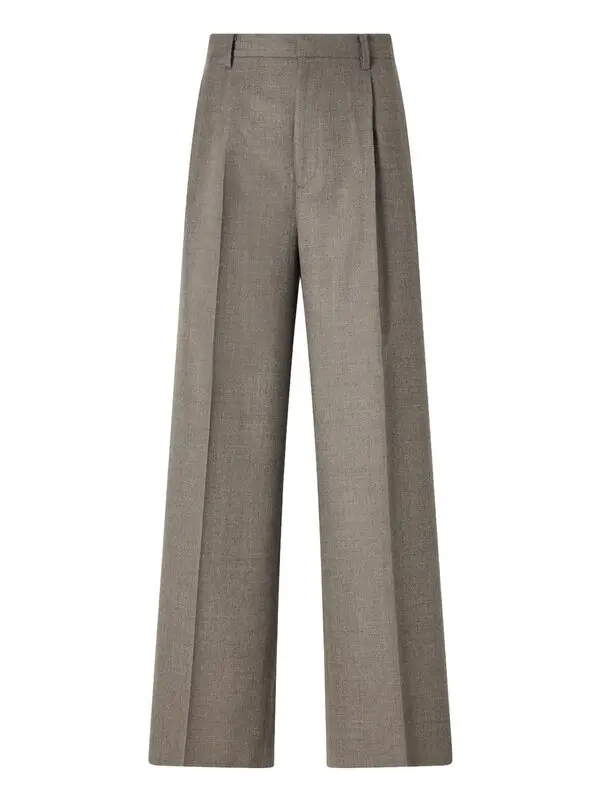 Auralee Pleated Wool Straight-leg Pants - Gray